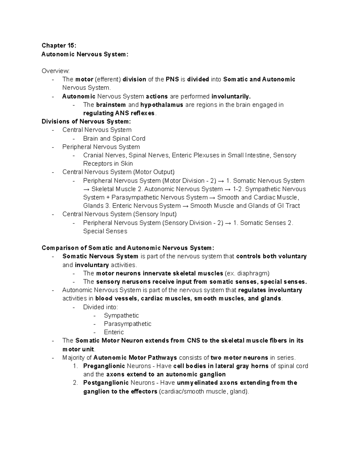 Anatomy and Physiology Lecture - Chapter 15, Autonomic Nervous System ...