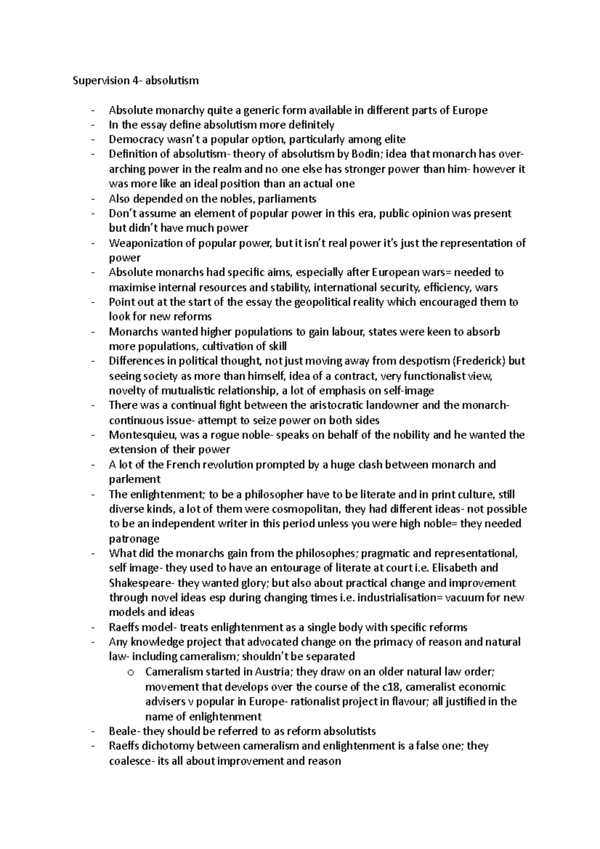 supervision 4 notes - Supervision 4- absolutism Absolute monarchy quite ...