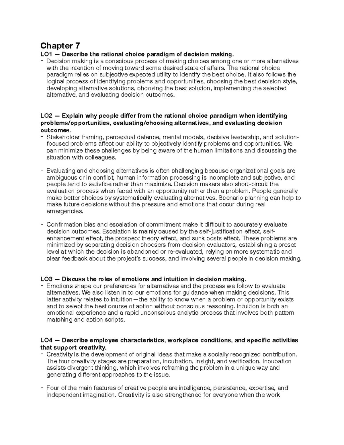 GMGT 2070 - Chapter summary 7 - Chapter 7 LO1 — Describe the rational ...