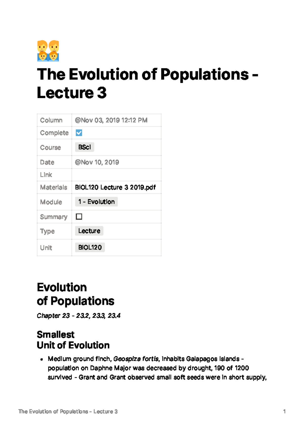 The Evolution of Populations - Lecture 3 - The Evolution of Populations ...