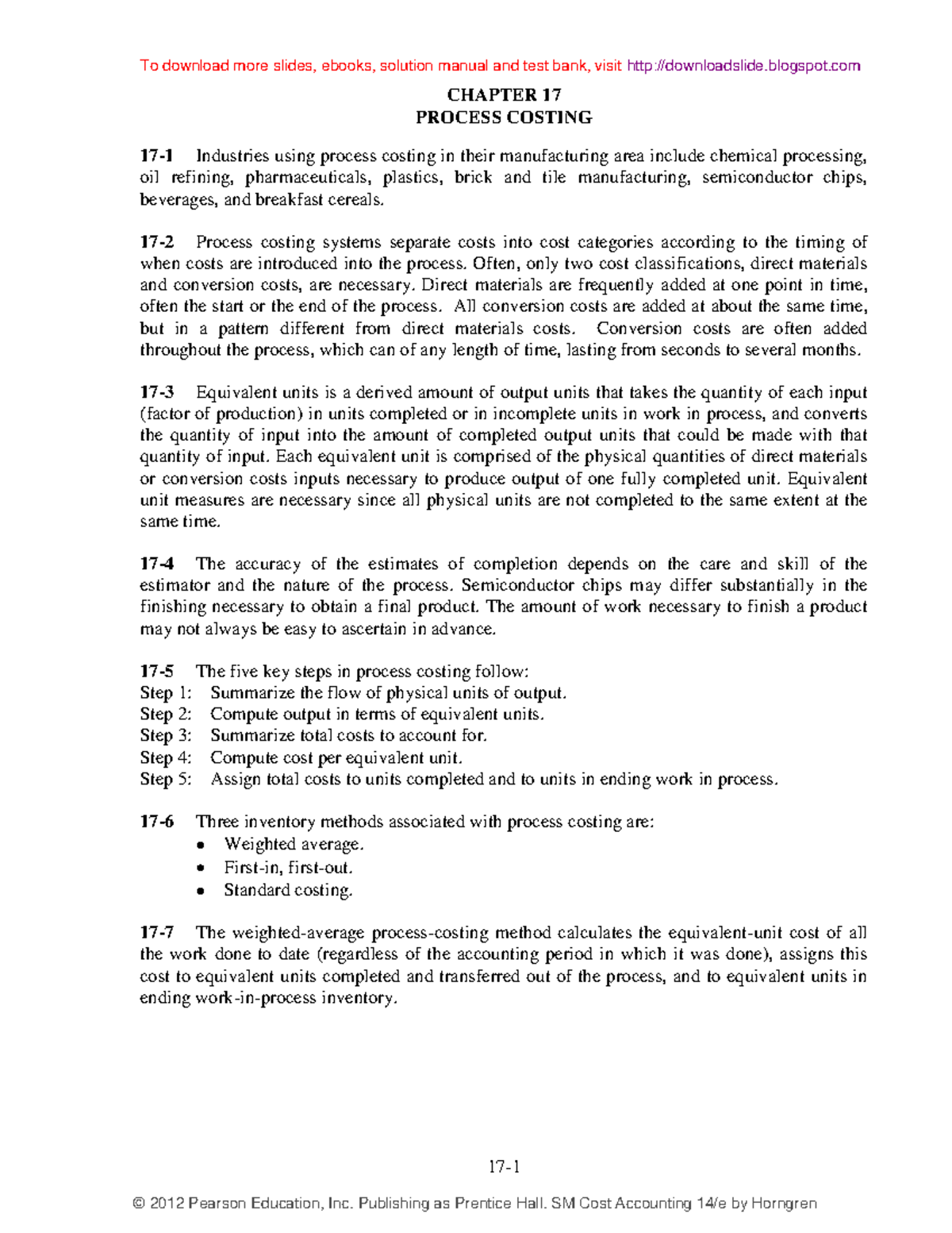 256767093 SM Horngren Cost Accounting 14e Ch17 - 17- CHAPTER 17 PROCESS ...