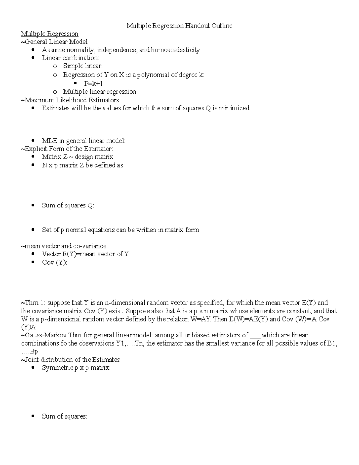 MTH 257 Handouts Outline - Multiple Regression Handout Outline Multiple Regression ~General ...