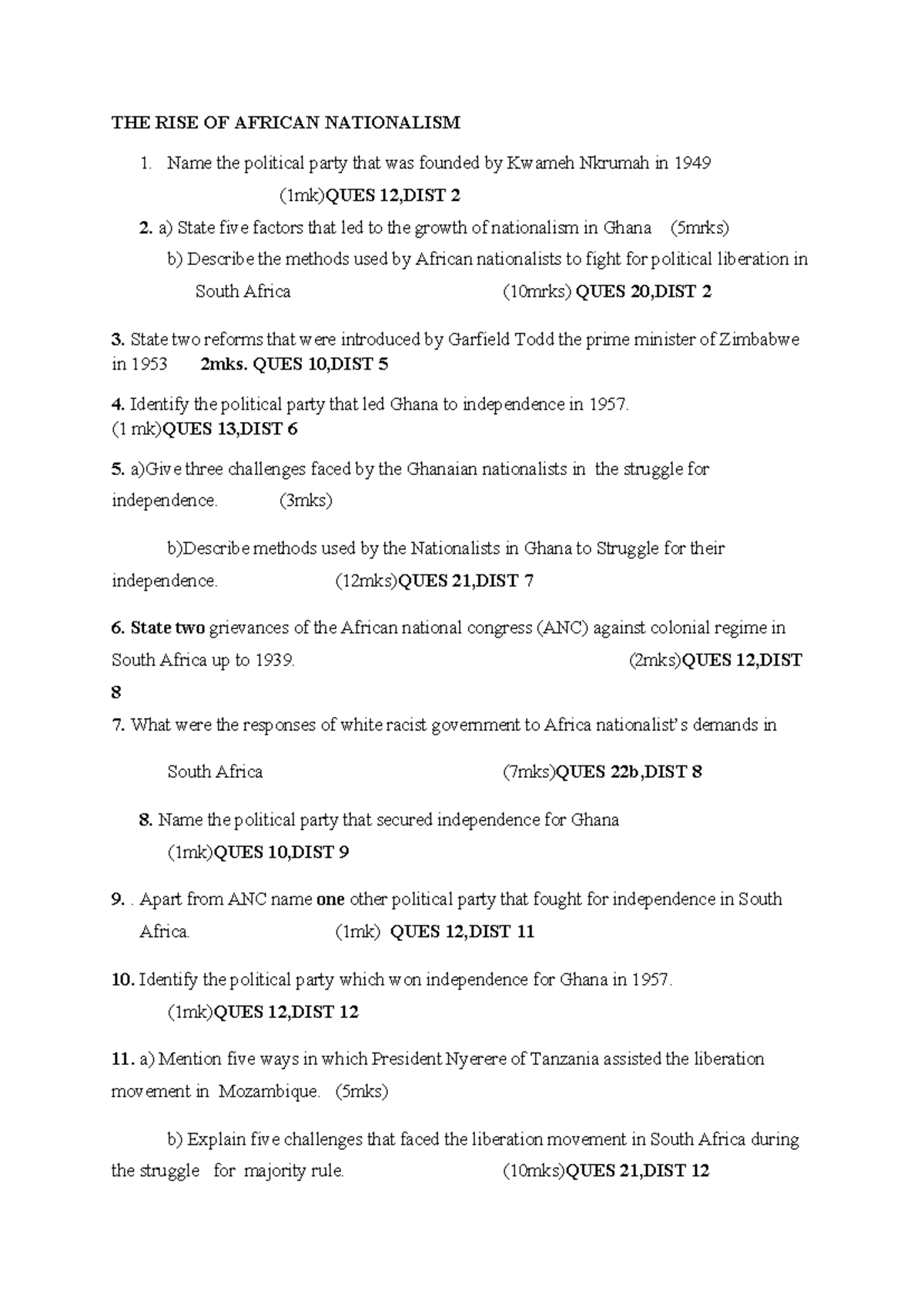 THE RISE OF African Nationalism - THE RISE OF AFRICAN NATIONALISM Name ...