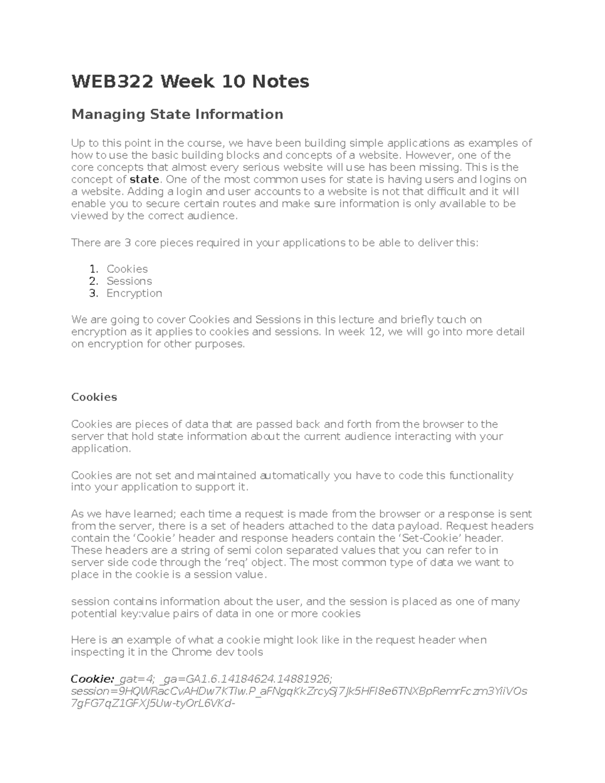 WEEK 10 WEB 322 Notes - WEB322 Week 10 Notes Managing State Information ...