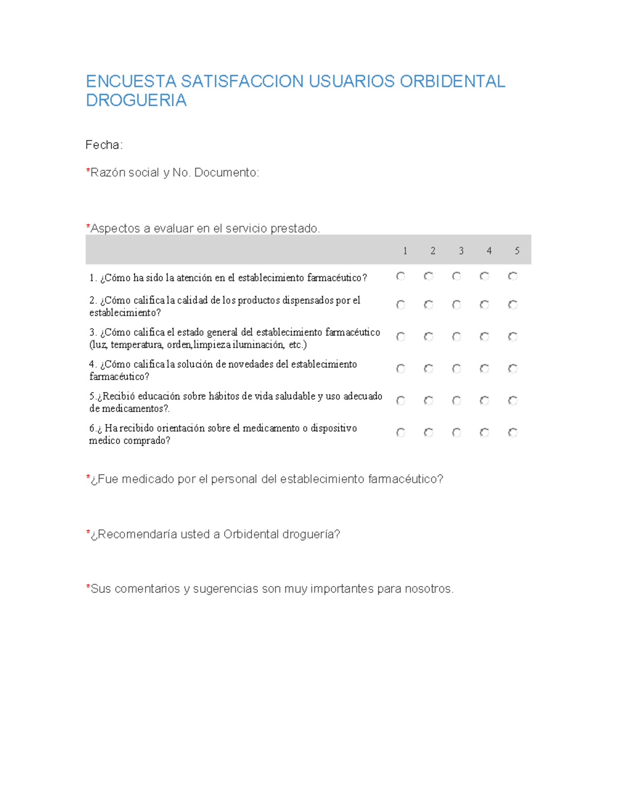 Encuesta DE Satisfaccion - ENCUESTA SATISFACCION USUARIOS ORBIDENTAL ...