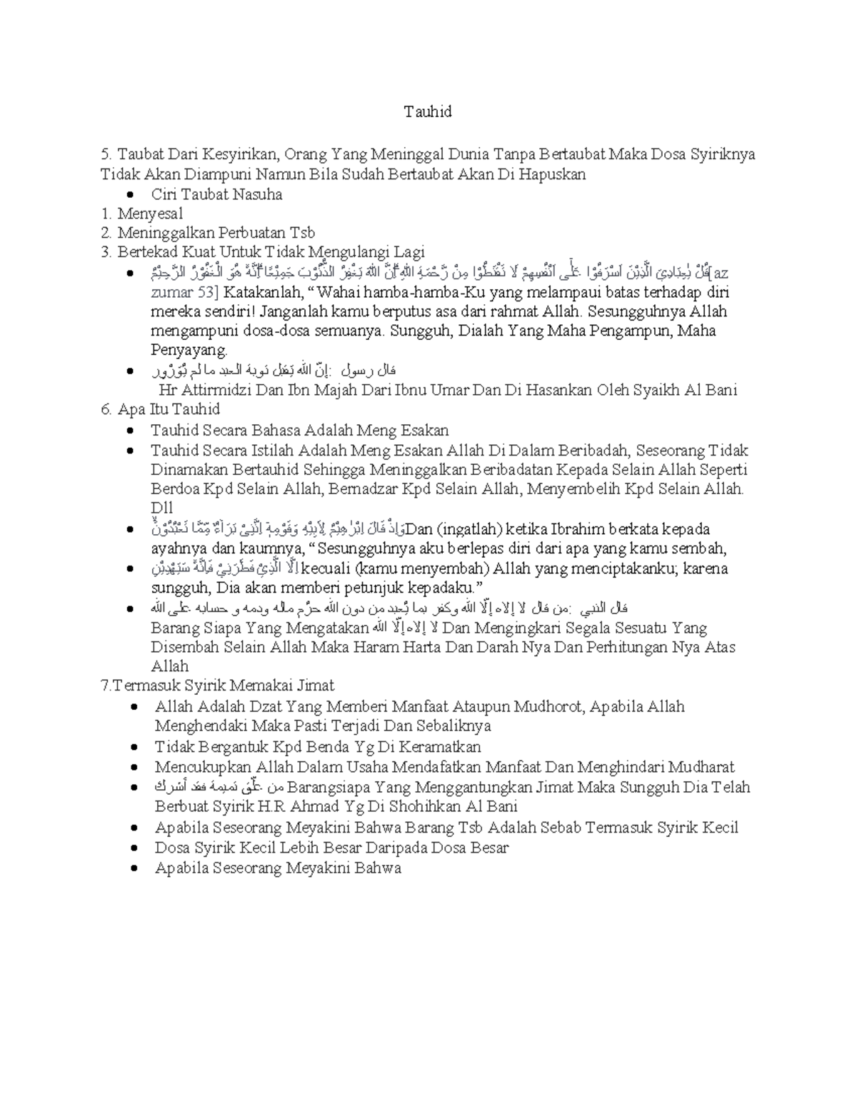 Tauhid 2 - my lecture note at my university in AIK courses - Tauhid Taubat Dari Kesyirikan ...