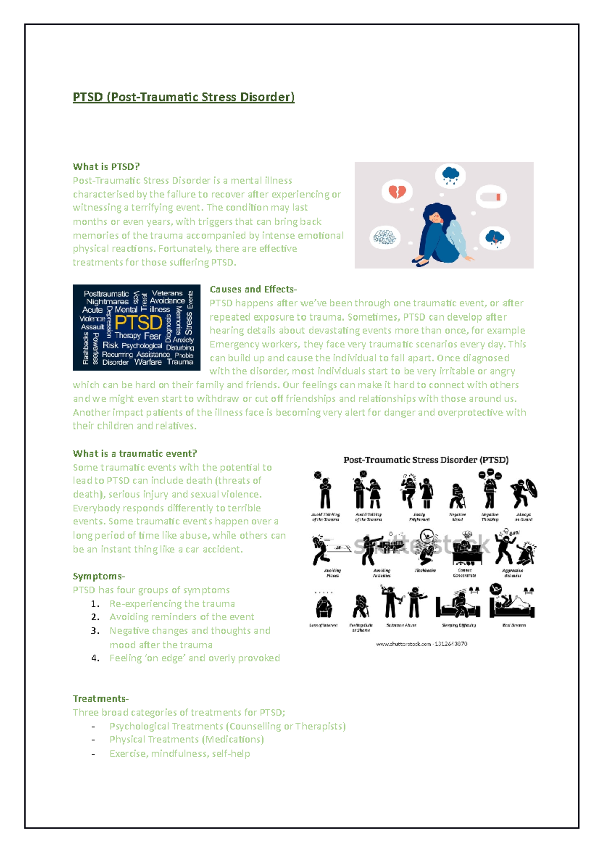 Mental Health Disorder Poster - PTSD (Post-Traumatic Stress Disorder ...