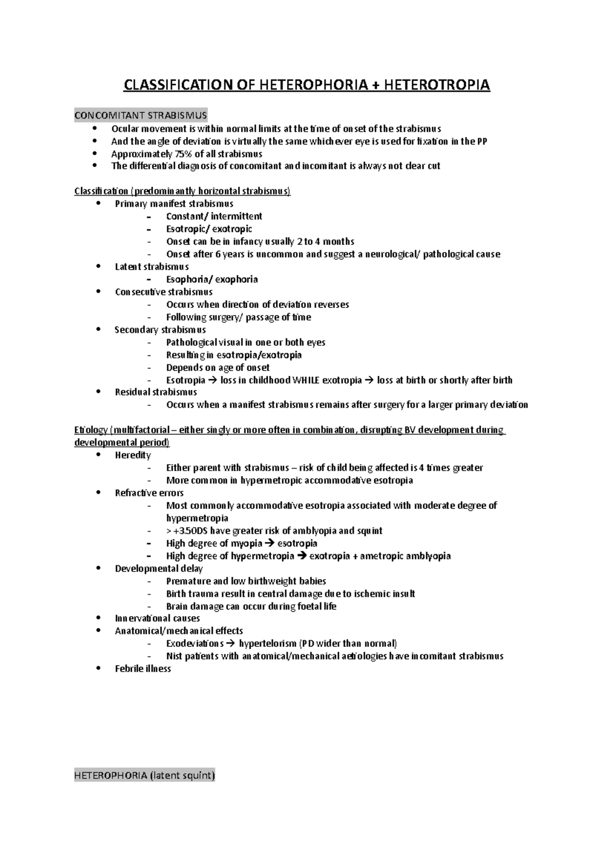 4 - Classification of heterophoria - CLASSIFICATION OF HETEROPHORIA ...