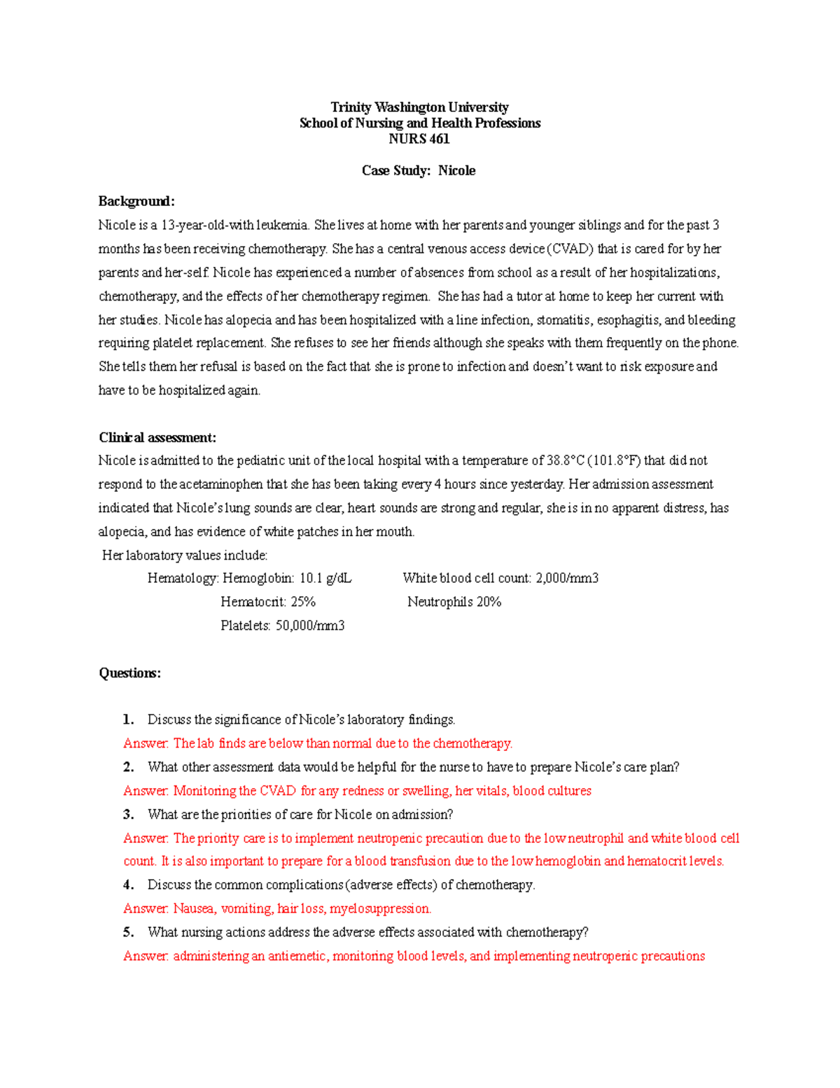 Case Study Nicole - Trinity Washington University School of Nursing and ...