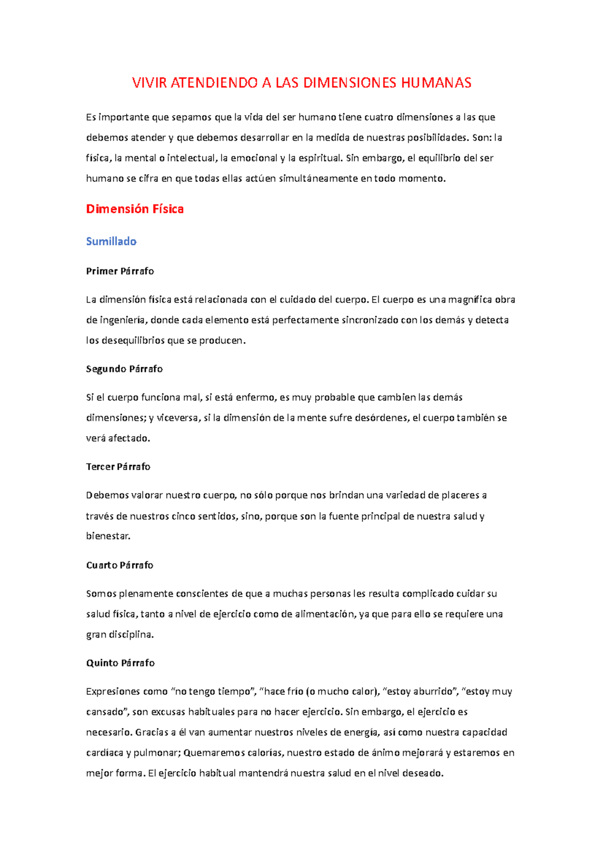 Vivir Atendiendo A LAS Dimensiones Humanas - VIVIR ATENDIENDO A LAS DIMENSIONES HUMANAS Es - Studocu