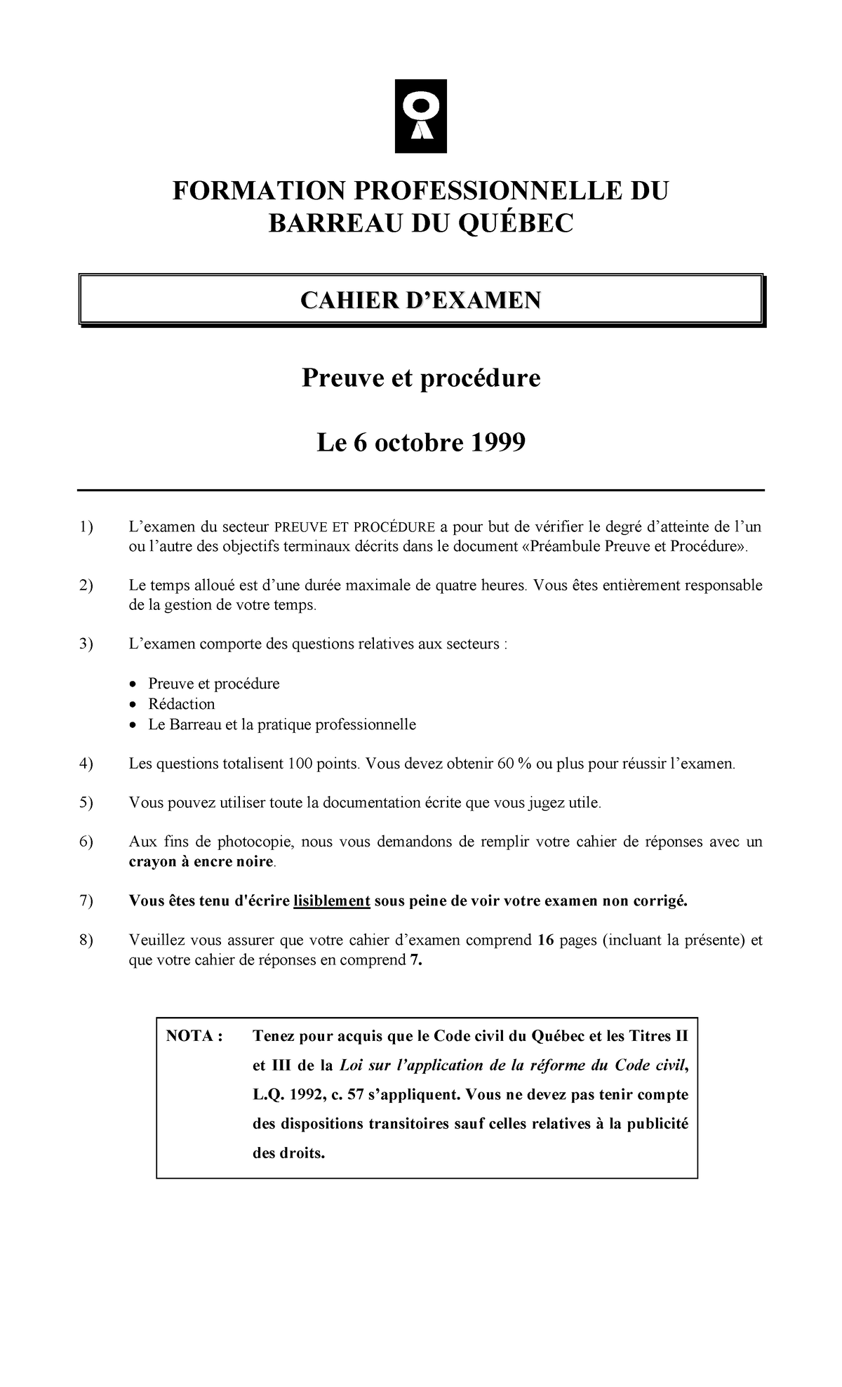 1999-10-06 - Preuve et procédure (régulier) - FORMATION PROFESSIONNELLE ...