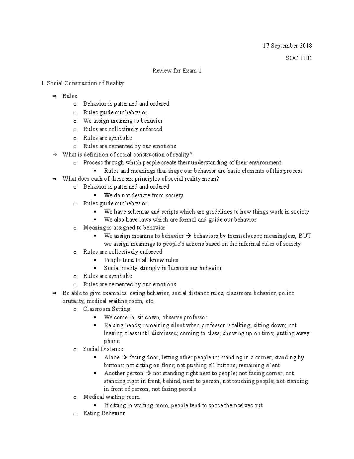 Review Sheet - This note was taken in preparation for an exam. It uses ...