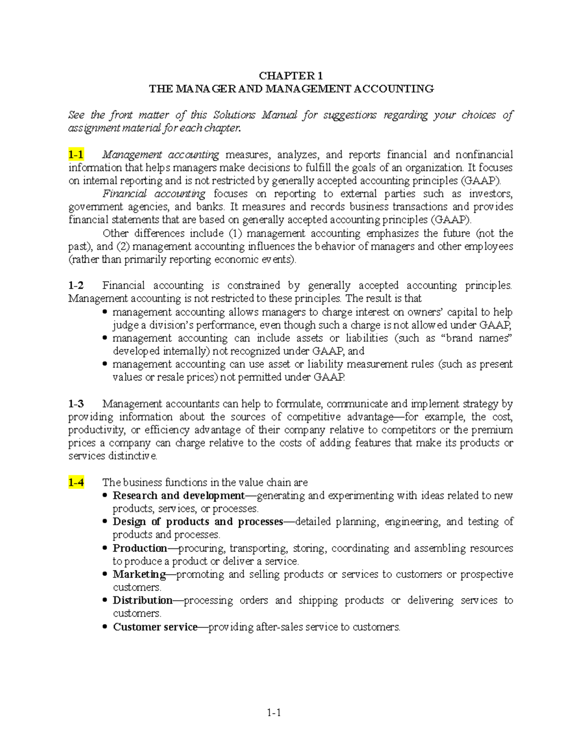 Cost ch 1 - cost notes - CHAPTER 1 THE MANAGER AND MANAGEMENT ...