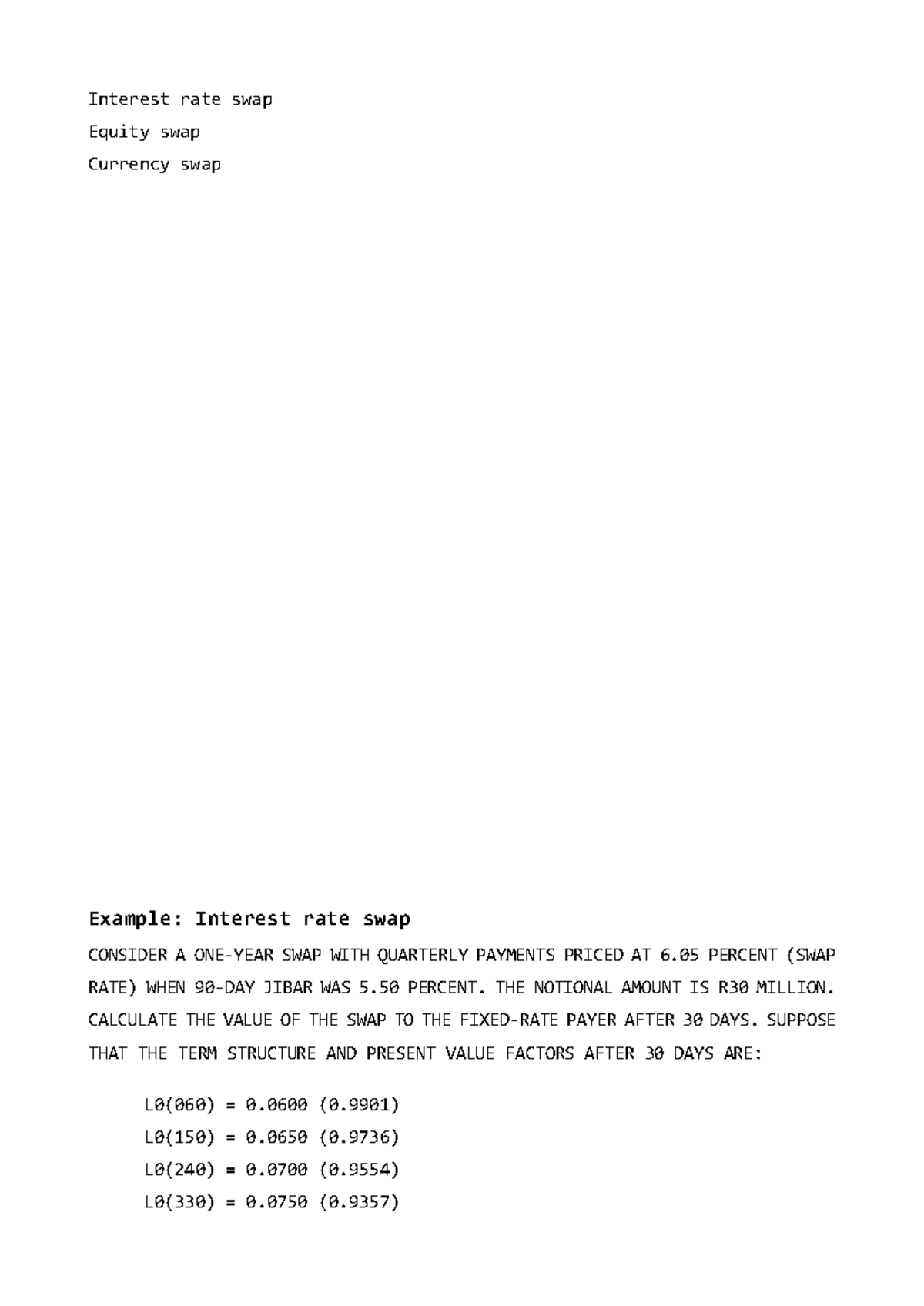 RNC Swaps - notes - Interest rate swap Equity swap Currency swap ...