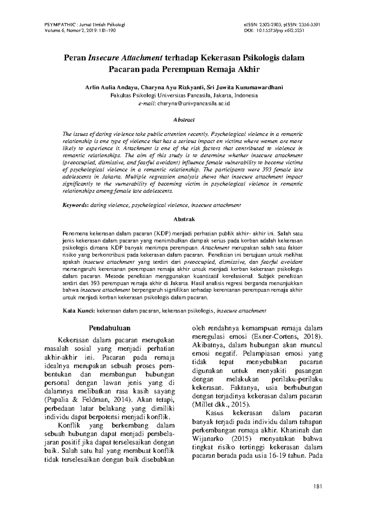 Insecure dan Pacaran .. - PSYMPATHIC : Jurnal Ilmiah Psikologi eISSN ...