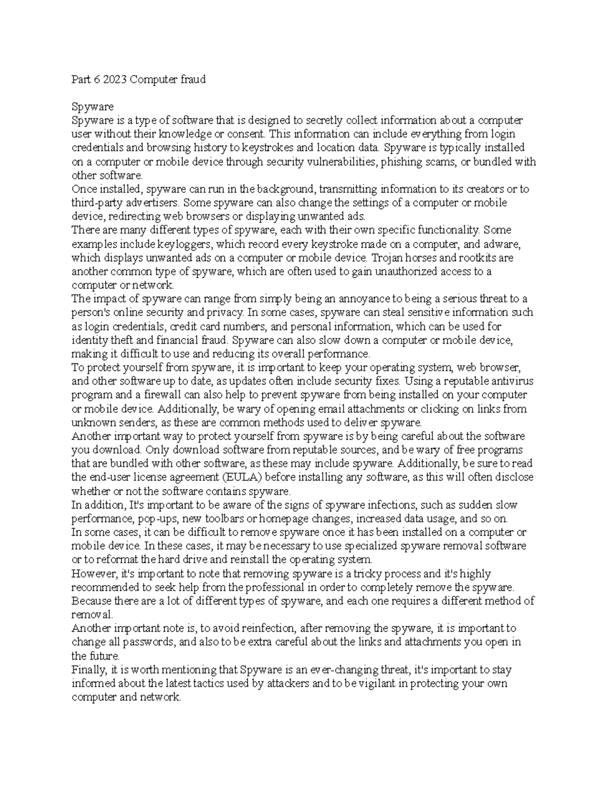 Part 6 2023 Computer fraud - Part 6 2023 Computer fraud Spyware Spyware ...