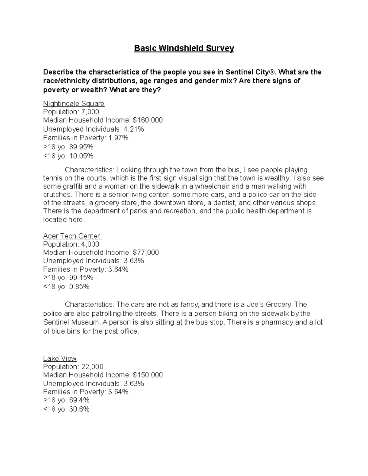 Basic Windshield Survey - Sentinel City - Basic Windshield Survey ...