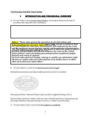 Civil Procedure Outline - Introduction Constitution a. Article 3 ...