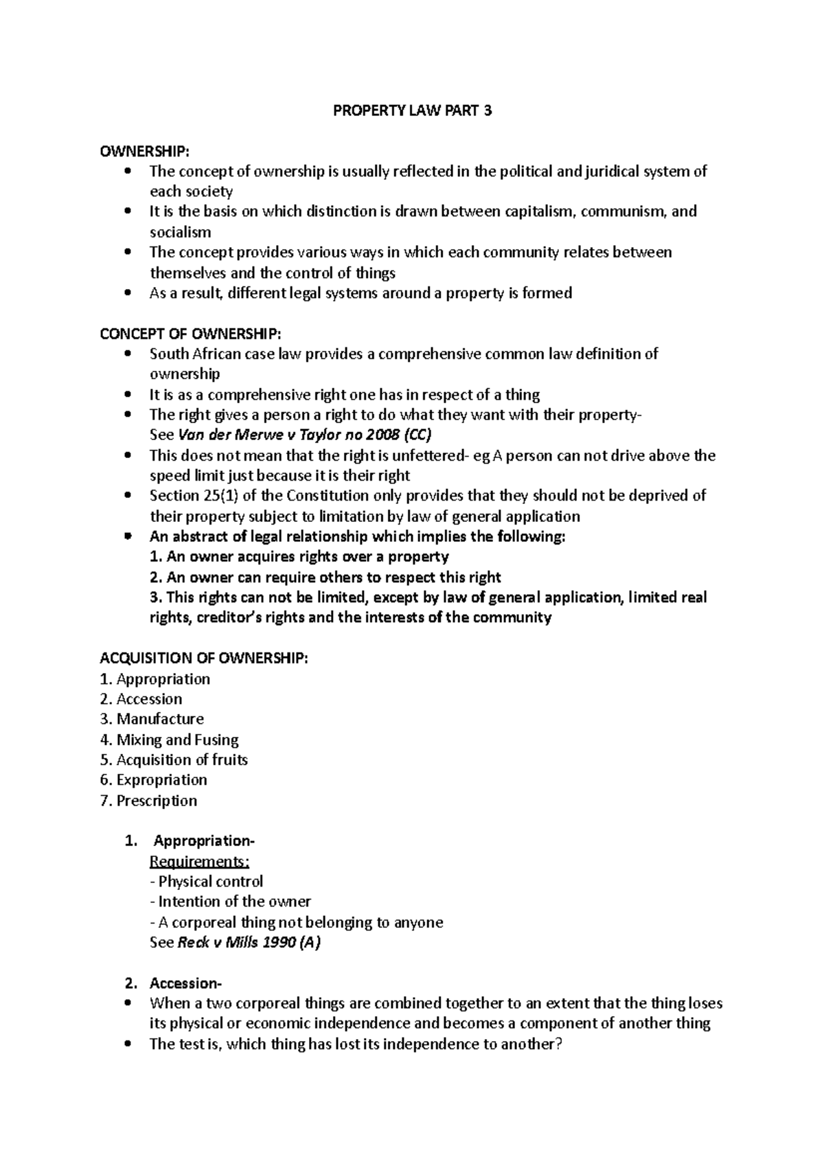 INTRO TO PROPERTY LAW PART 3 - PROPERTY LAW PART 3 OWNERSHIP: The ...