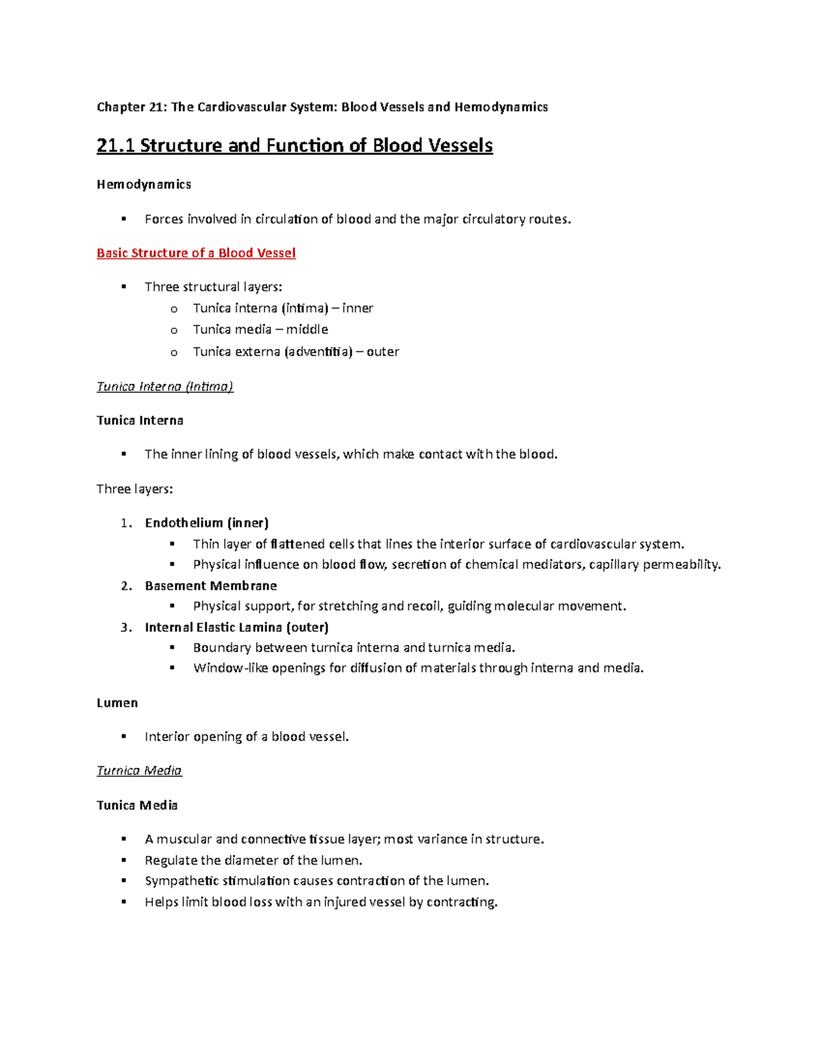 Chapter 21 (Blood Vessels & Hemodynamics) - Chapter 21: The ...