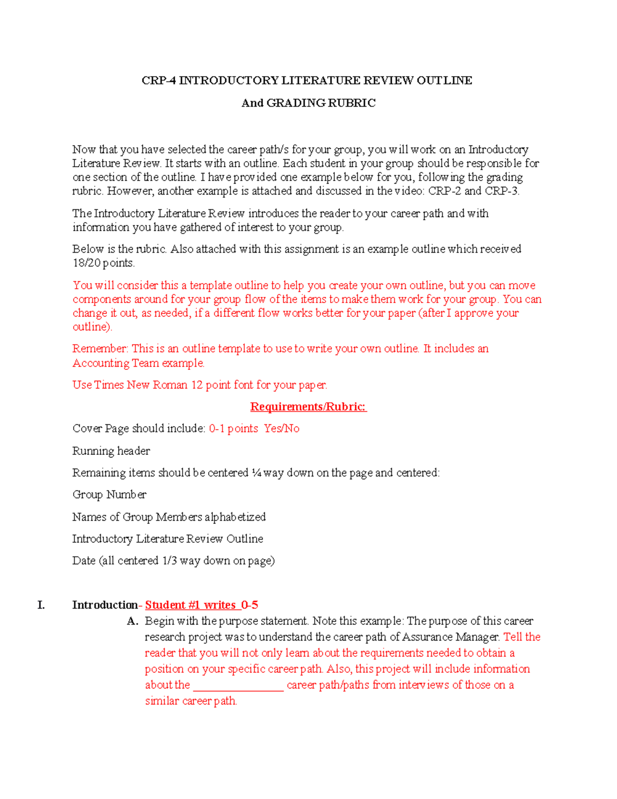 CRP-4 Introductory Lit Review Outline and Rubric generic - CRP-4 ...