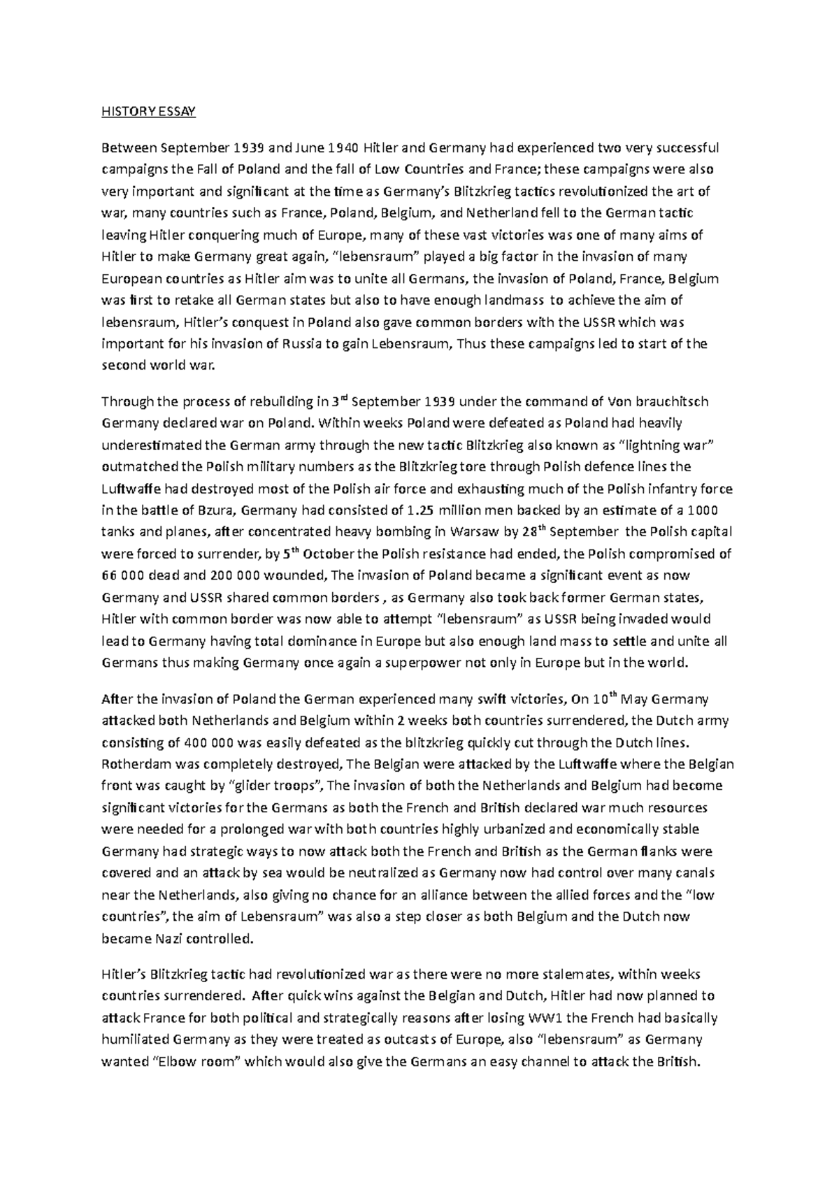 History Essay-the Fall of Poland and the fall of Low Countries and ...