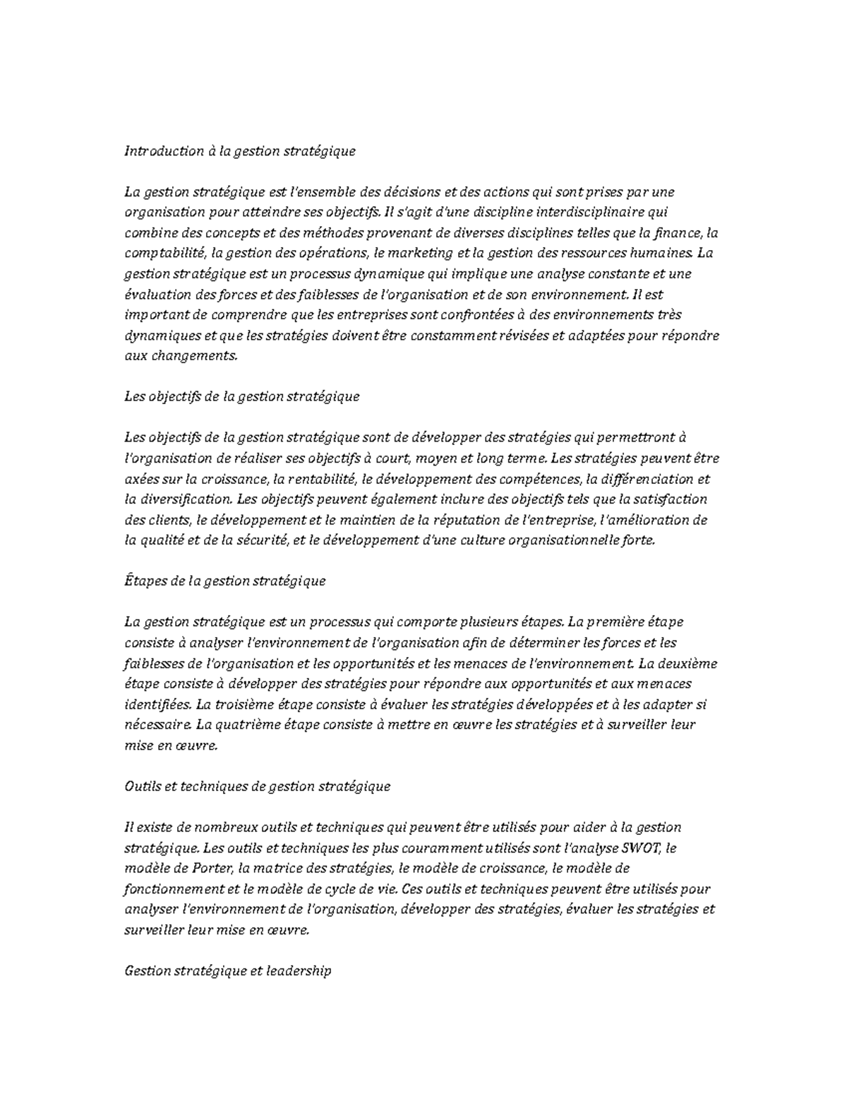 Strategic Management Study Notes - Introduction à la gestion ...