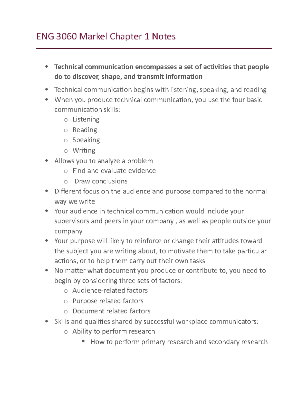 ENG 3060 Markel Chapter 1 Notes - ENG 3060 Markel Chapter 1 Notes ...