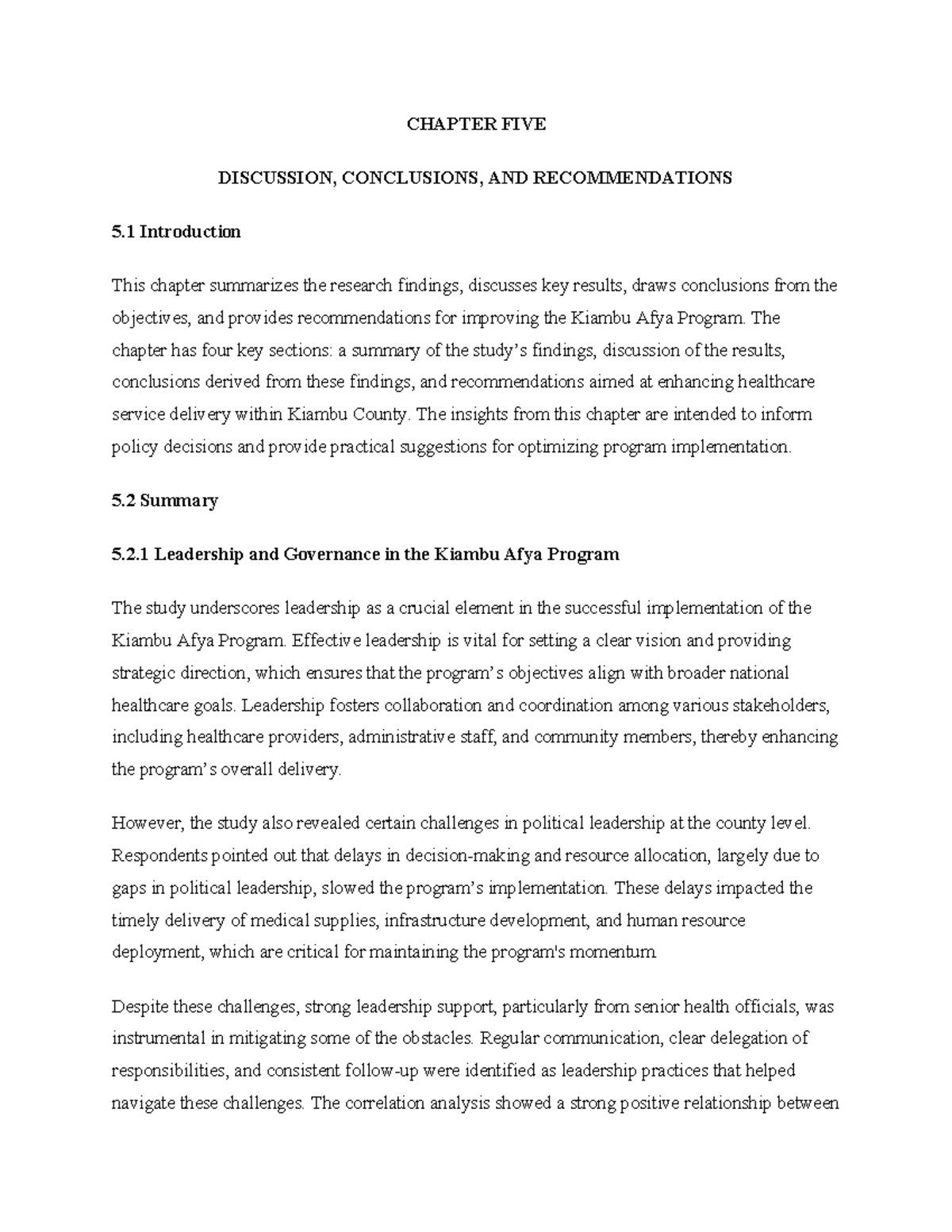 Chapter FIVE project - CHAPTER FIVE DISCUSSION, CONCLUSIONS, AND ...