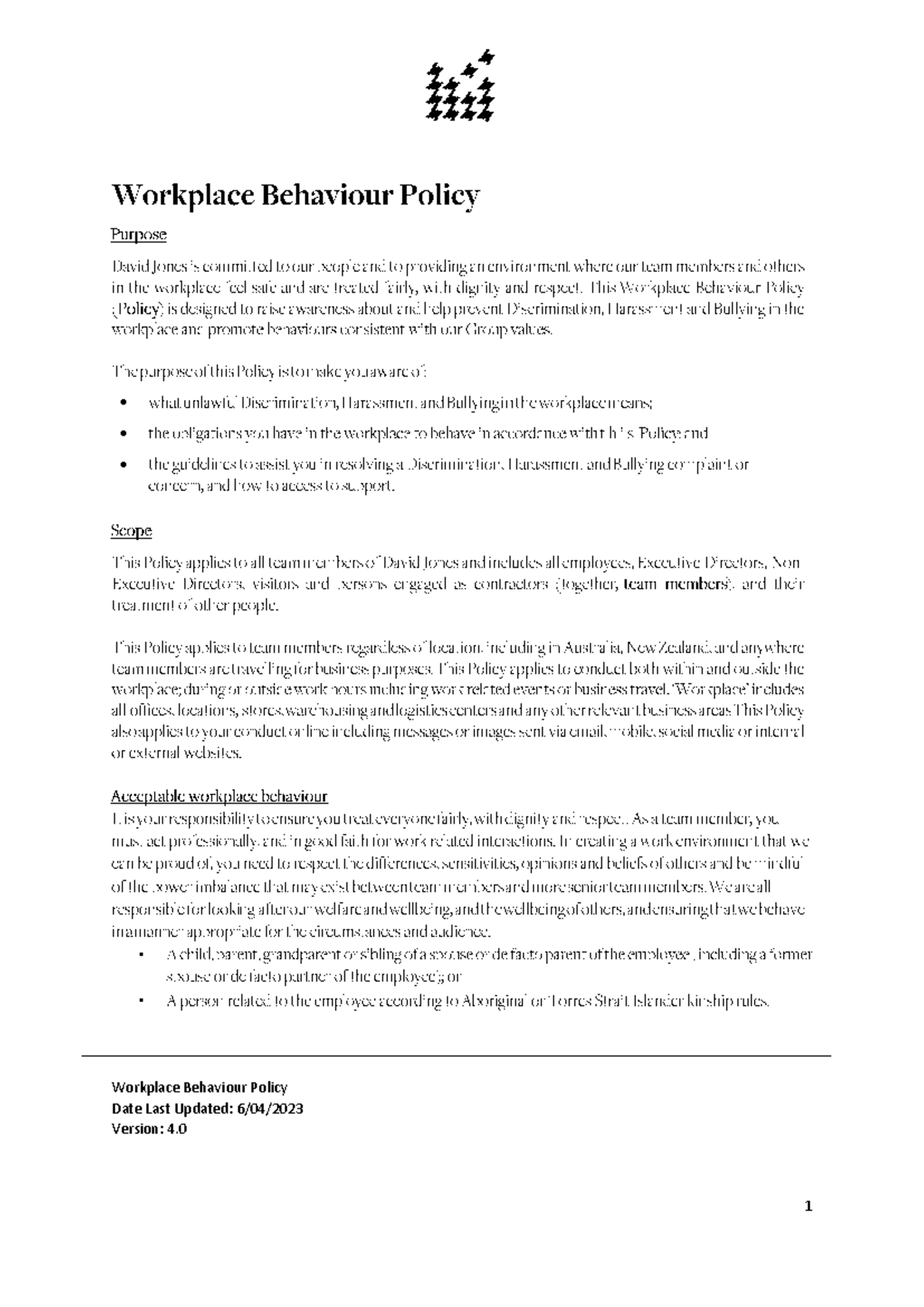 David Jones Workplace Behaviour Policy - Workplace Behaviour Policy ...