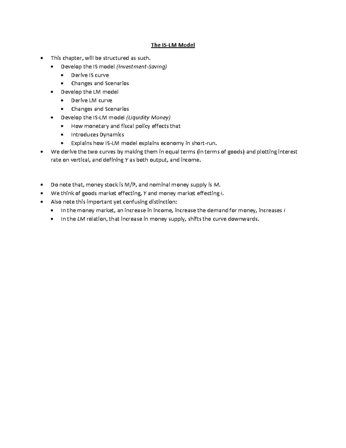 IS-LM - Lecture notes 1 - The IS-LM Model This chapter, will be ...