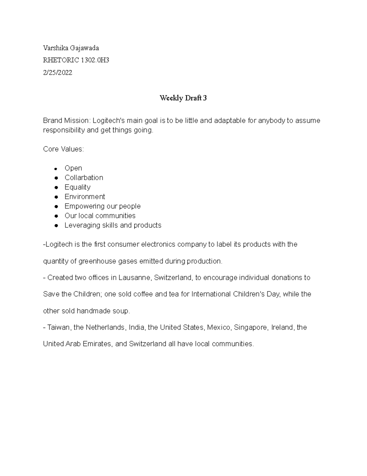 Weekly Draft 3 - Varshika Gajawada RHETORIC 1302 2/25/ Weekly Draft 3 ...