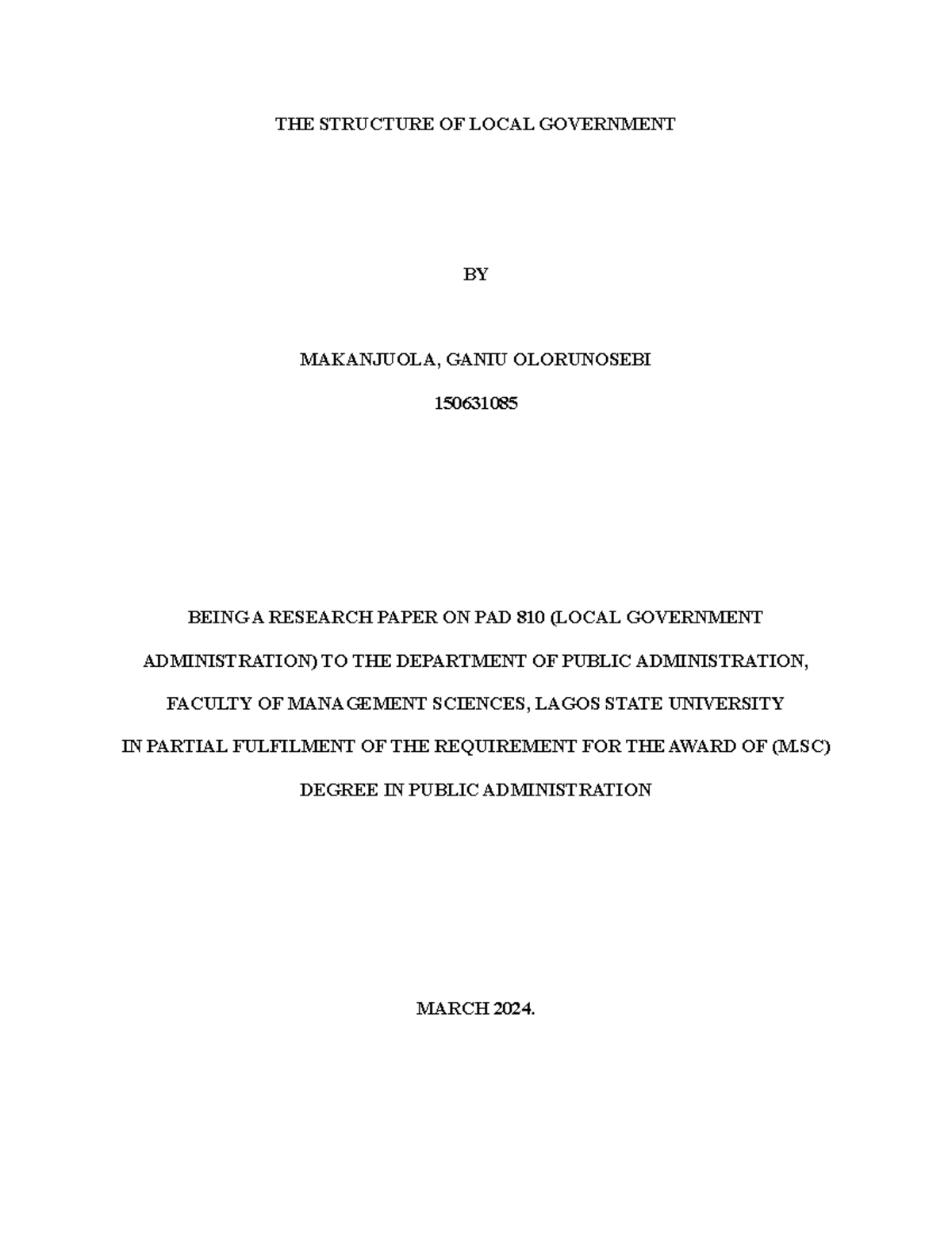 THE Structure OF Local Government - THE STRUCTURE OF LOCAL GOVERNMENT ...