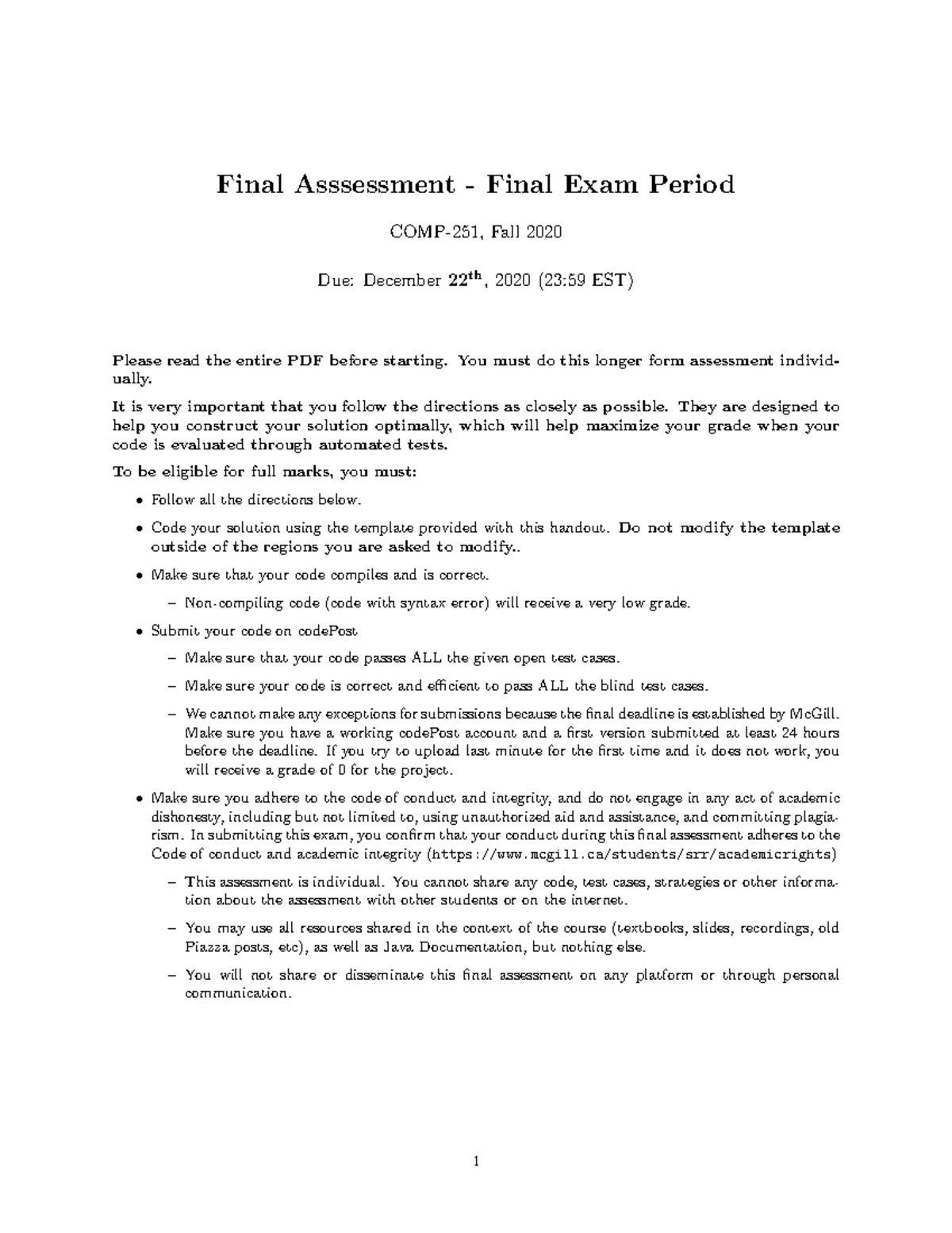 Final Project Outline - Final Asssessment - Final Exam Period COMP-251 ...