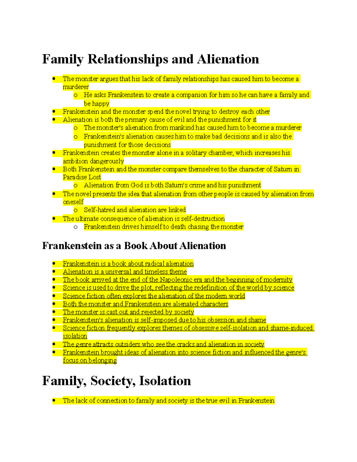 Theme of Alienation - Family Relationships and Alienation The monster ...