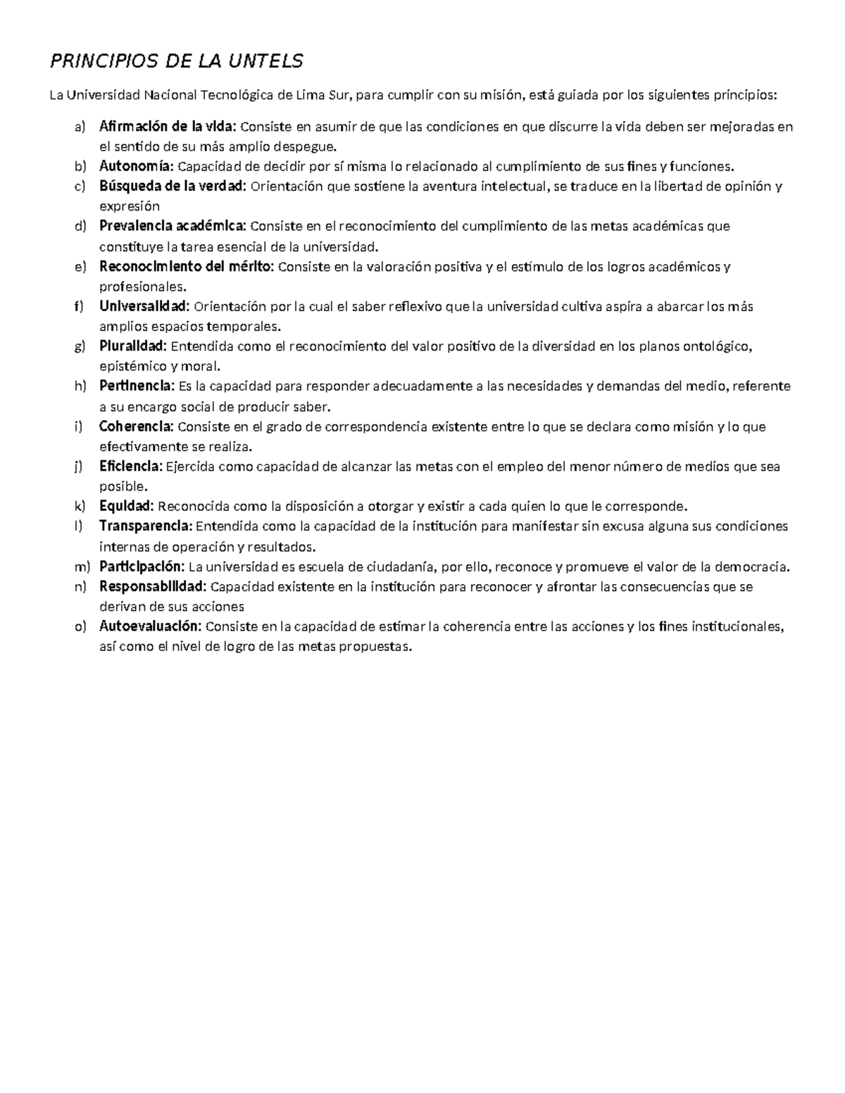 Principios DE LA Untels - PRINCIPIOS DE LA UNTELS La Universidad Nacional Tecnológica de Lima ...