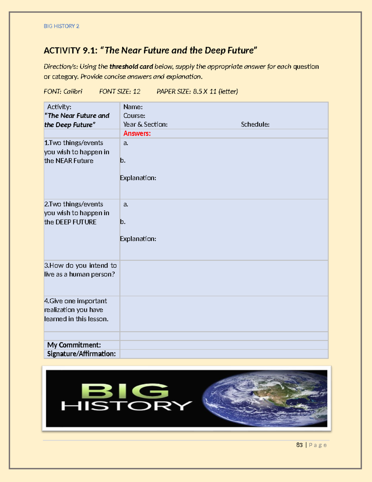 The Near Future and the Deep Future-converted - BIG HISTORY 2 ACTIVITY ...