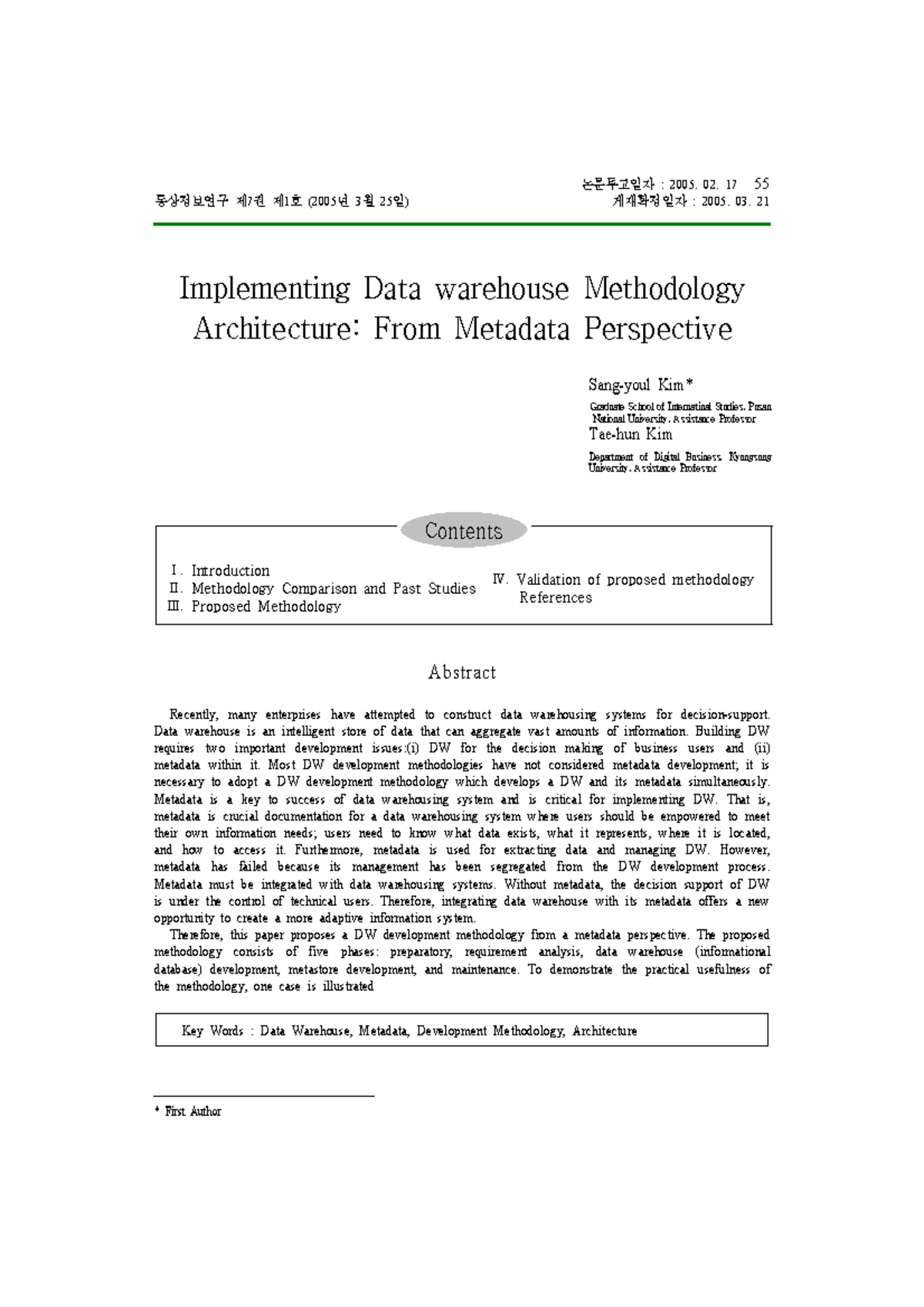 Implementing Data warehouse Methodology Architecture From Metadata ...