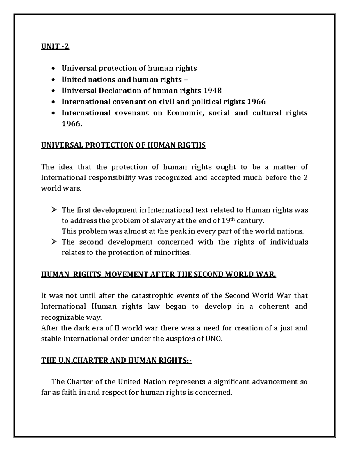 Unit 2-2 - Notes - UNIT - Universal protection of human rights United ...