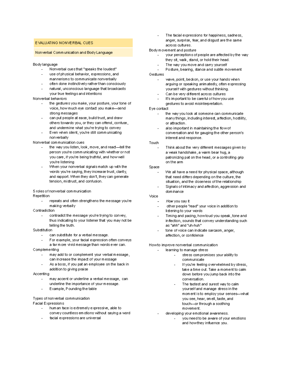 Purcom-midterms........ - EVALUATING NONVERBAL CUES Nonverbal Communication and Body Language ...
