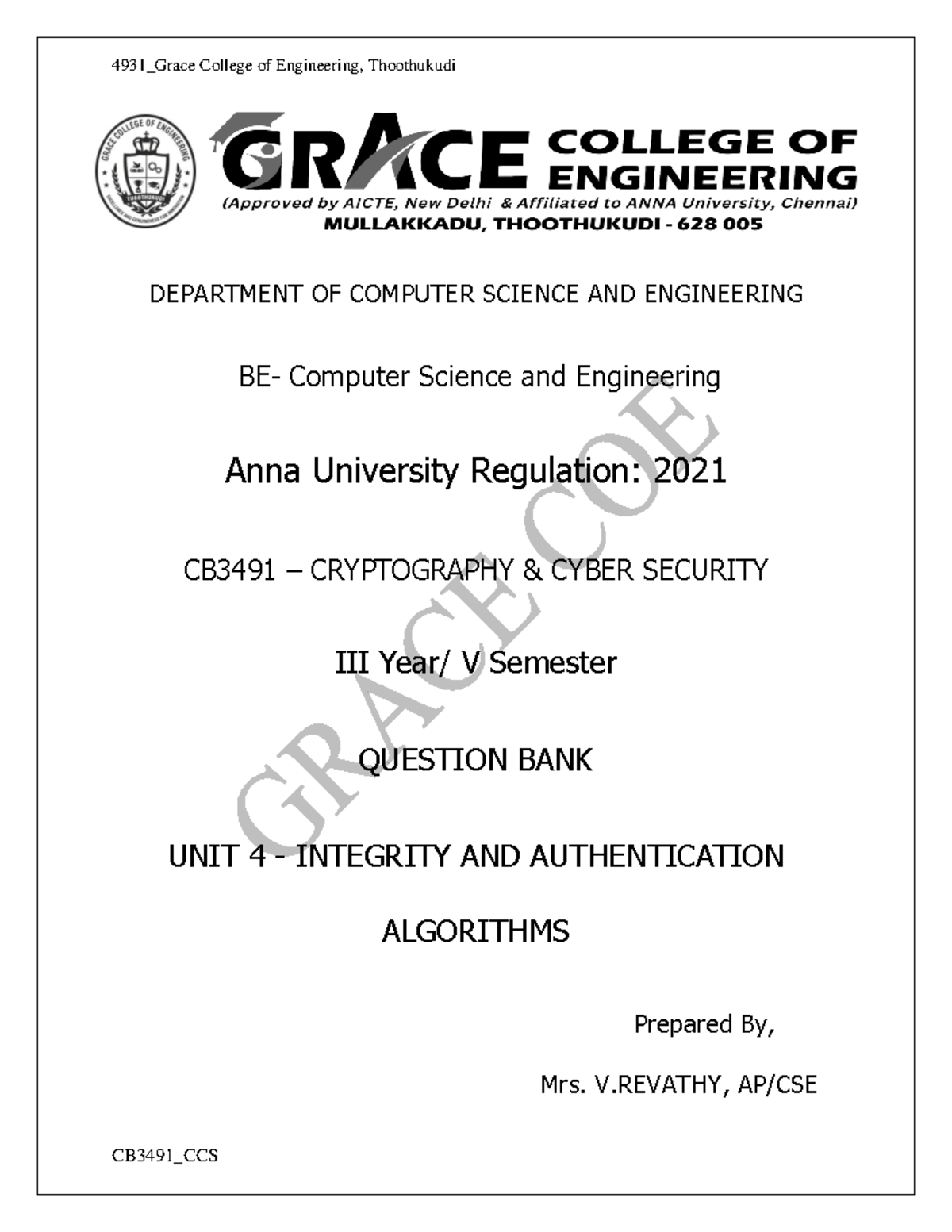 III CSE CB3491 CCS QB UNIT 4 - DEPARTMENT OF COMPUTER SCIENCE AND ENGINEERING BE- Computer ...