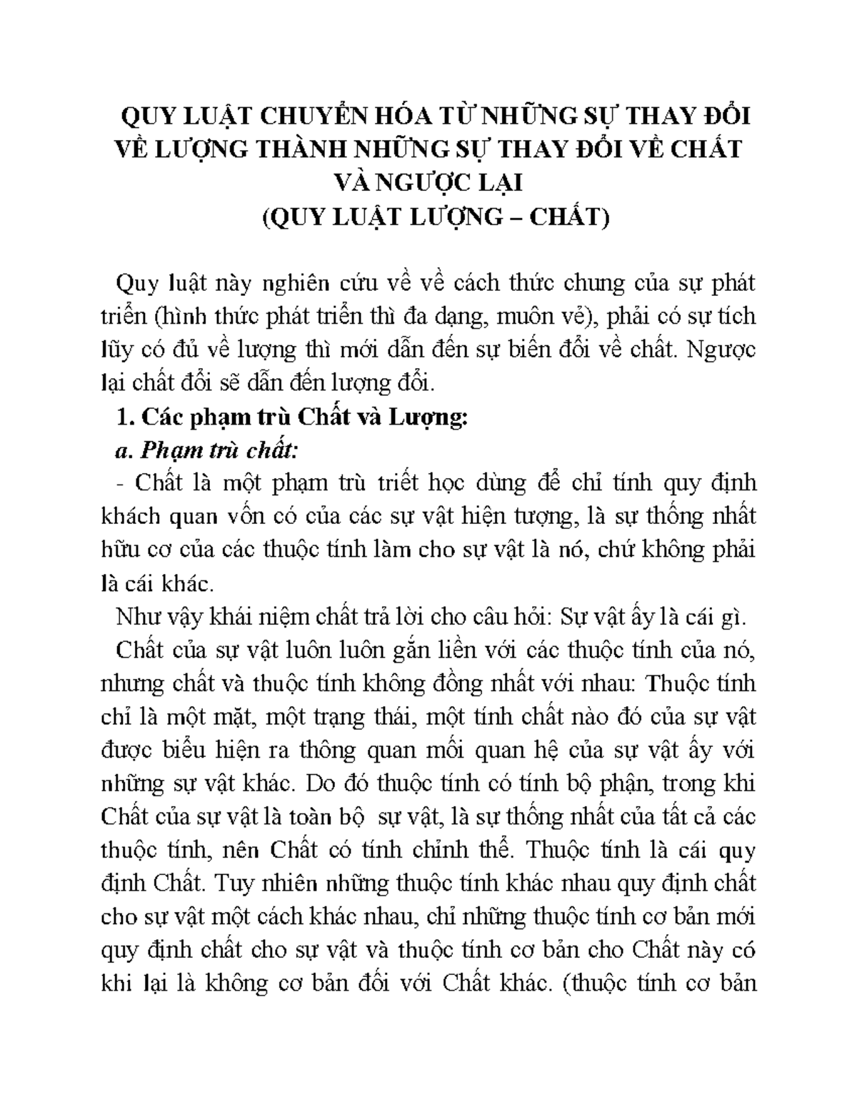 Triet - quy luat luong chat - QUY LUẬT CHUYỂN HÓA TỪ NHỮNG SỰ THAY ĐỔI VỀ LƯỢNG THÀNH NHỮNG SỰ ...