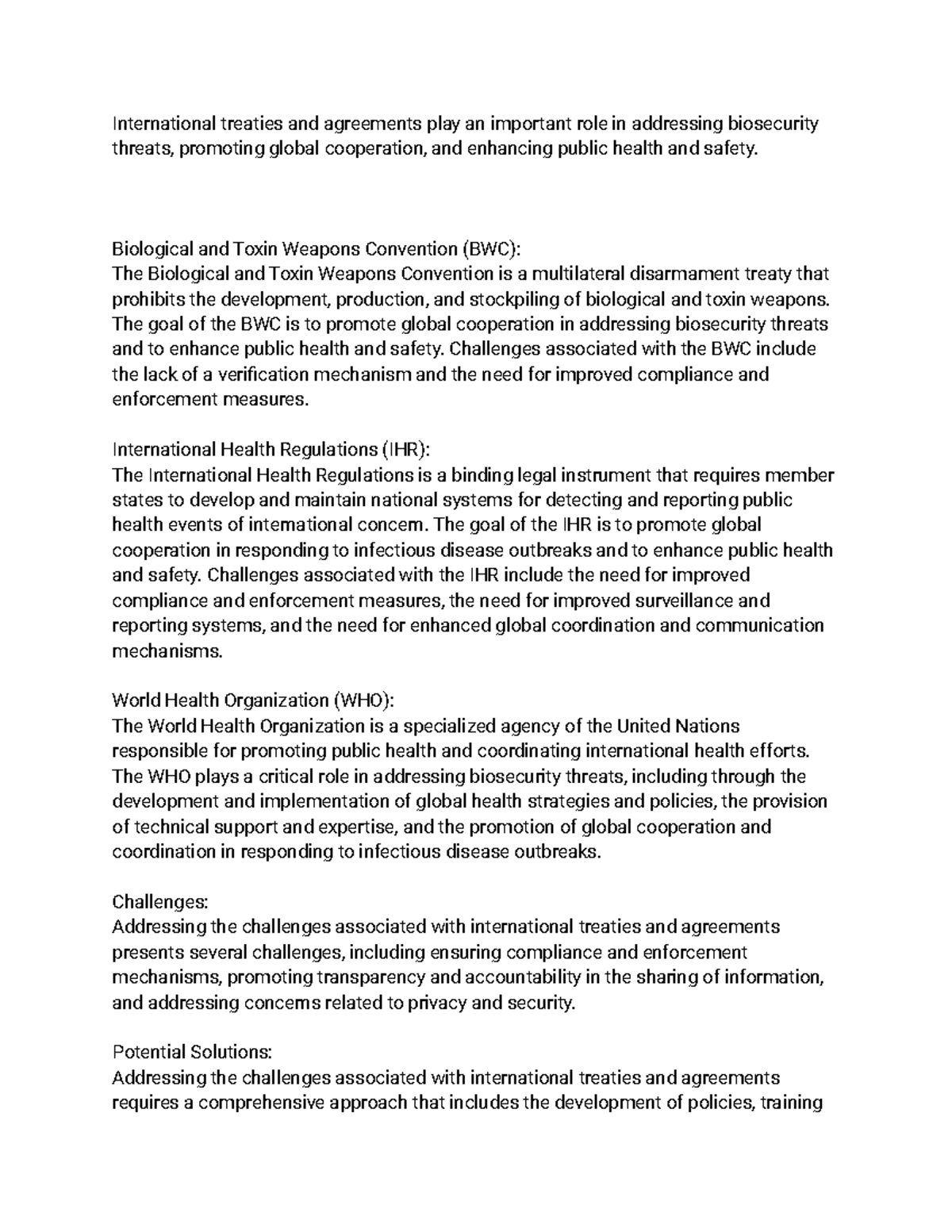 International Treaties and Agreements - Biological and Toxin Weapons ...
