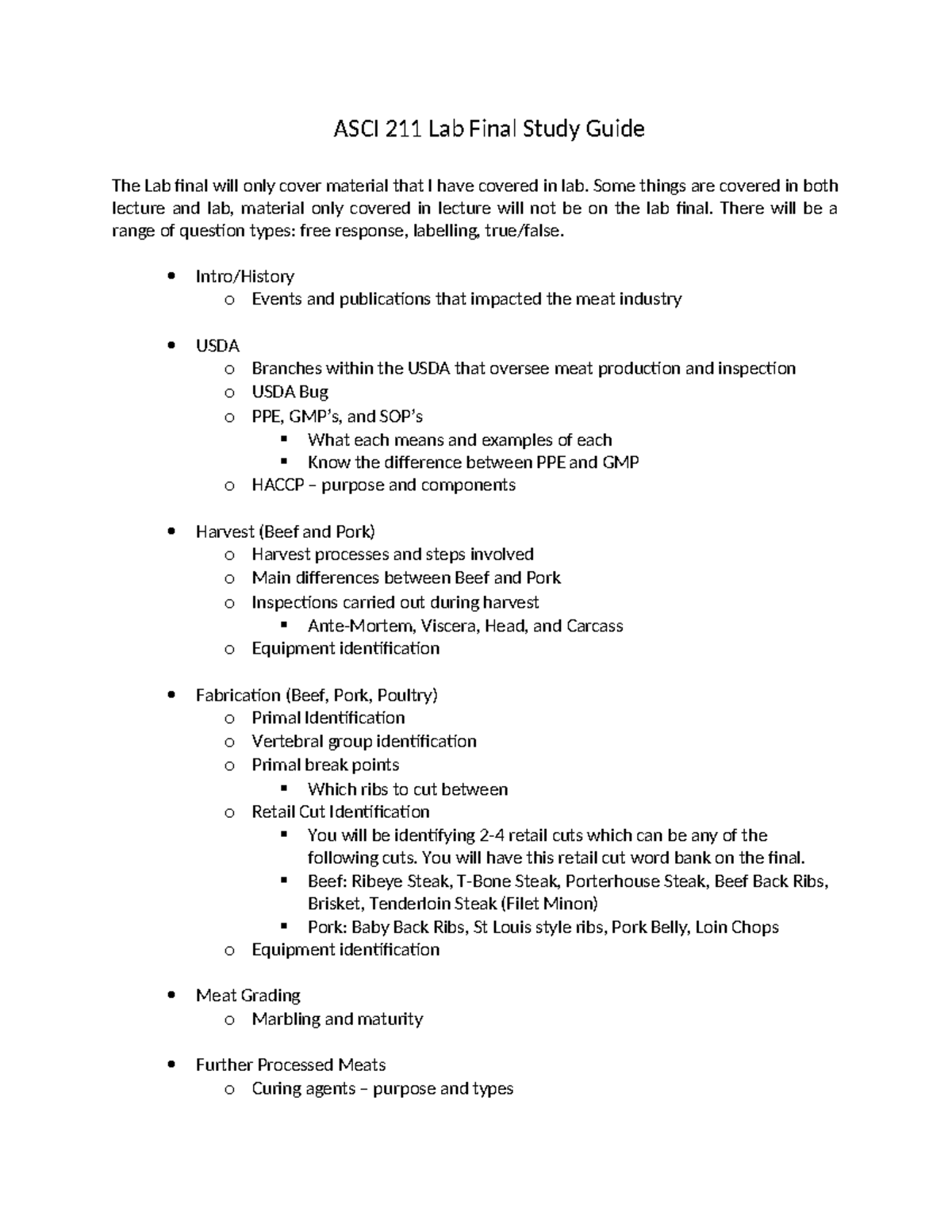 ASCI 211 Lab Final Study Guide - ASCI 211 Lab Final Study Guide The Lab ...