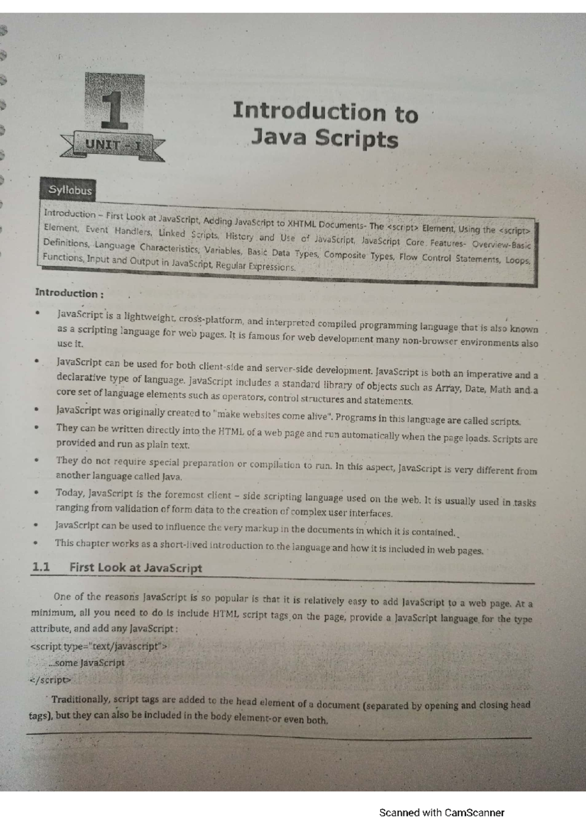 JS Unit1 - Bachelor of fukeda introduction today - Studocu