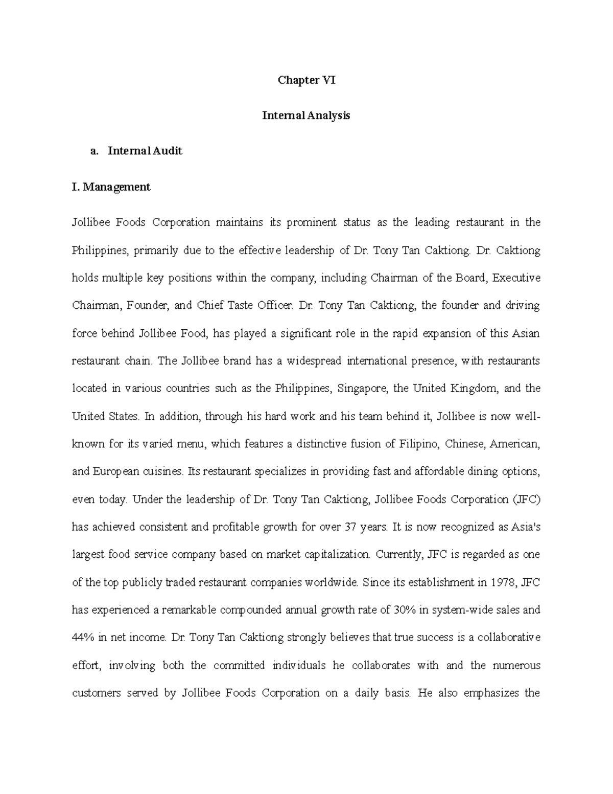 H432 Strama Internal Analysis - Chapter VI Internal Analysis a ...