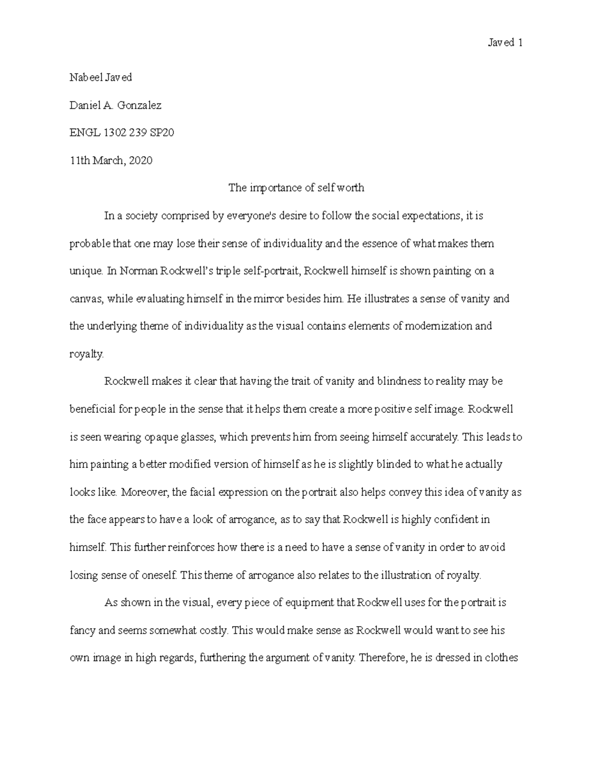 Visual analysis final - Nabeel Javed Daniel A. Gonzalez ENGL 1302 239 ...