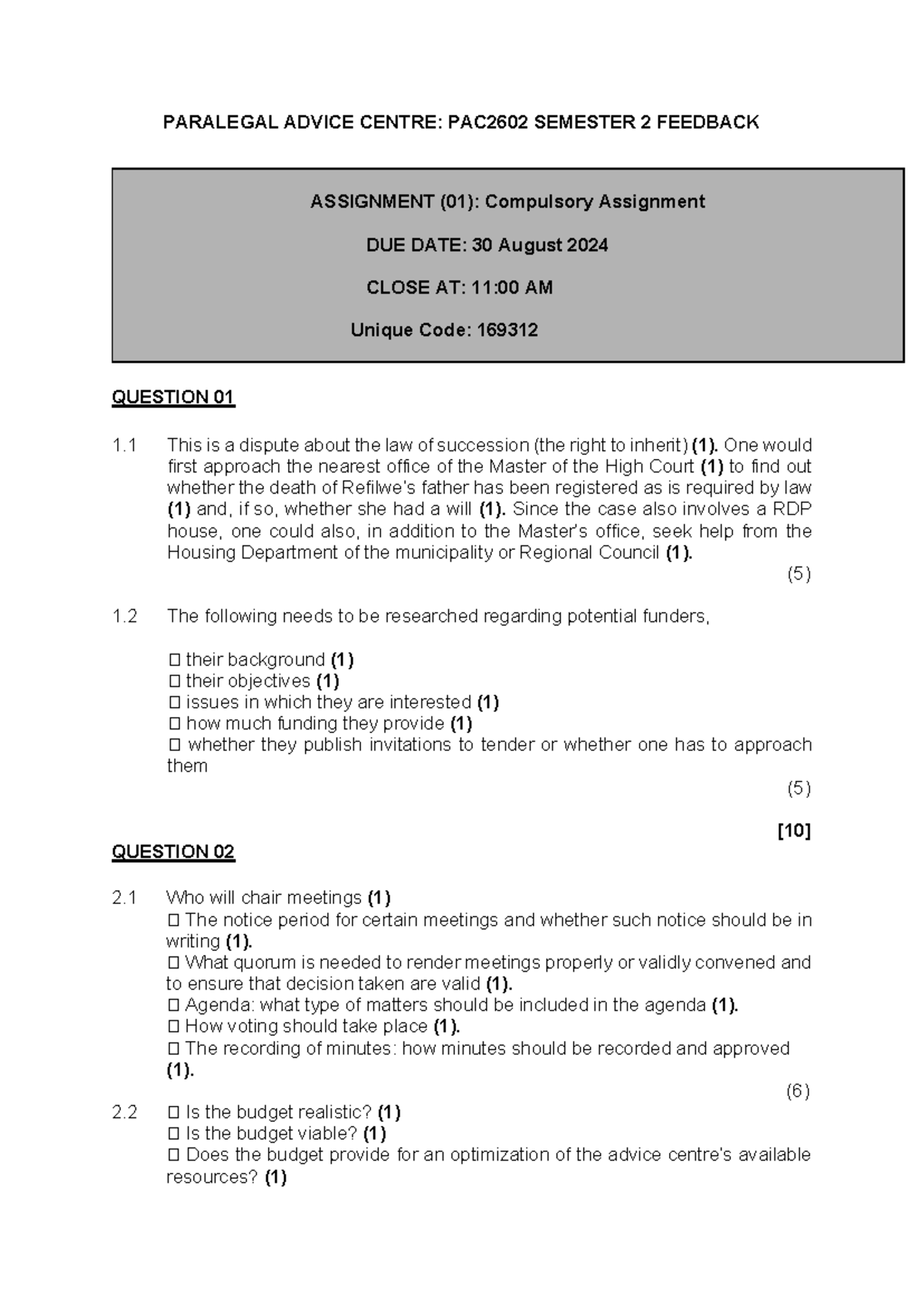 PAC2602 Assignment 01 Feedback S2 2024 - PARALEGAL ADVICE CENTRE ...