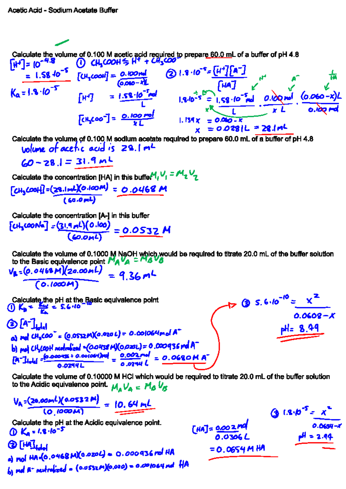 Acetic Acid - Sodium Acetate Buffer - Studocu