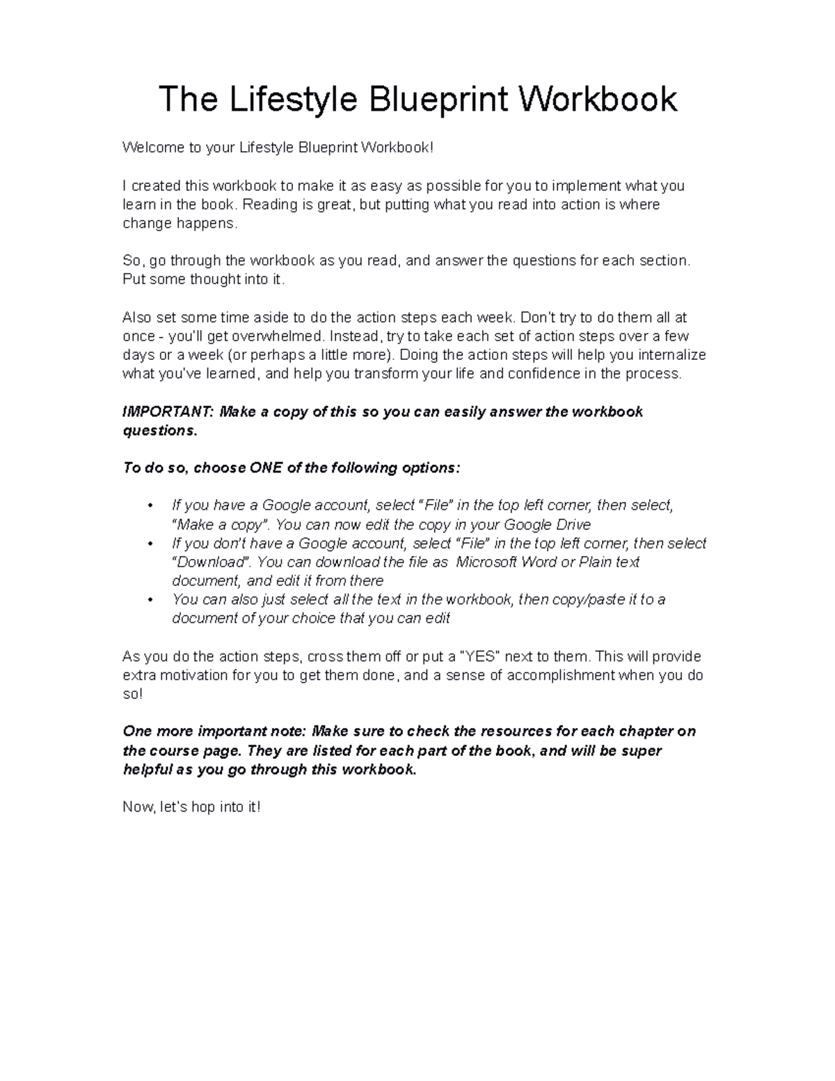 The Lifestyle Blueprint Workbook - The Lifestyle Blueprint Workbook ...